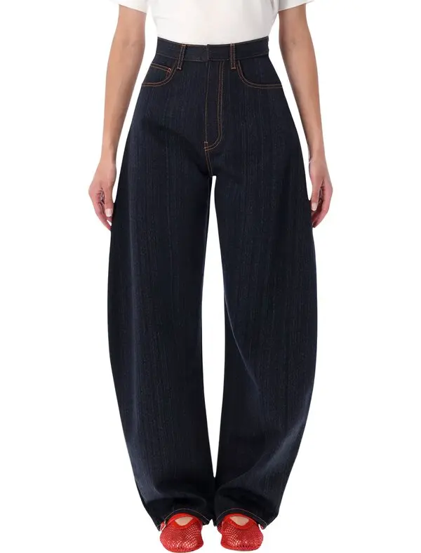 Alaïa Wide Leg Jeans With Wool Lining - Nuit