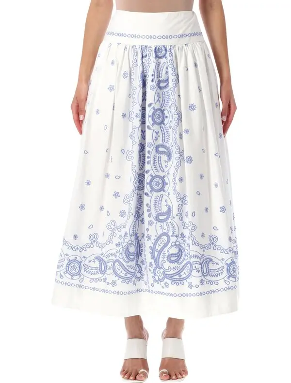 SELF-PORTRAIT Printed Maxi Skirt - White Blu Flower