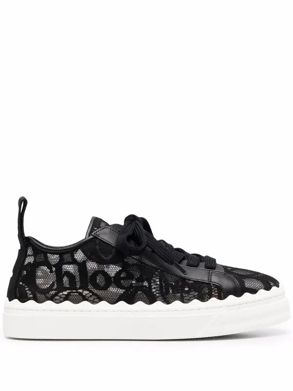 Chloé Lace-up Sneakers With Textured Detail - Nero