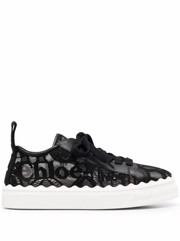 Chloé Lace-up Sneakers With Textured Detail - Nero
