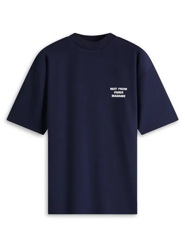 Drole De Monsieur Ribbed Neckline Tee With Contrasting Slogans Size - Blu