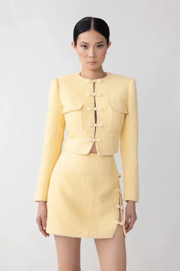 SAU LEE Abbie Tweed Jacket With Pipa Knots