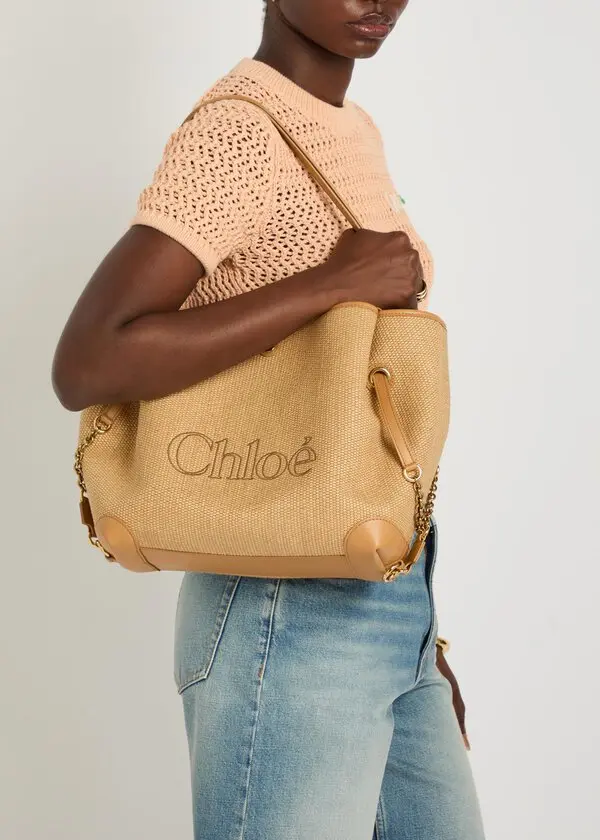 Chloé Embroidered Raffia Tote Bag