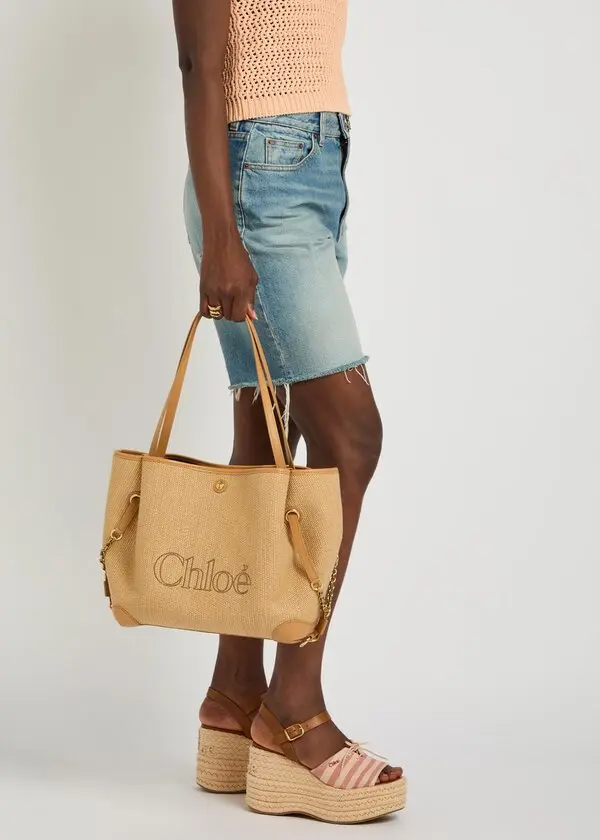 Chloé Embroidered Raffia Tote Bag