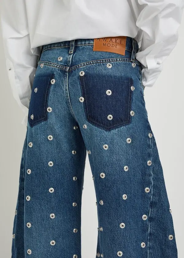 A.W.A.K.E. Mode Stud-embellished Barrel-leg Jeans