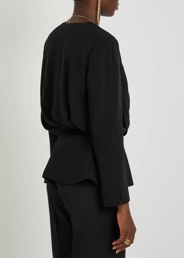 Chloé Draped Woven Wrap Blouse - Black