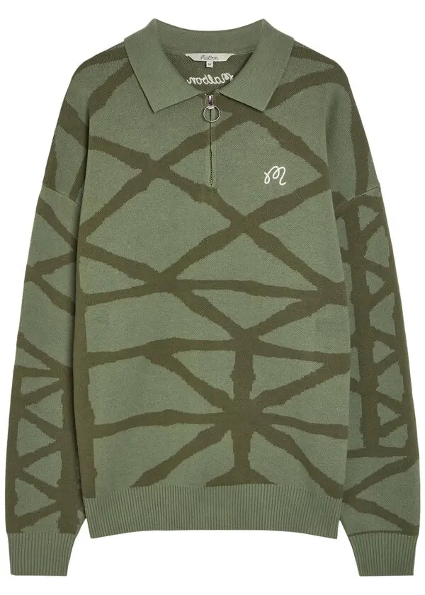 MALBON Verdant Patterned Cotton-knit Jumper - Olive