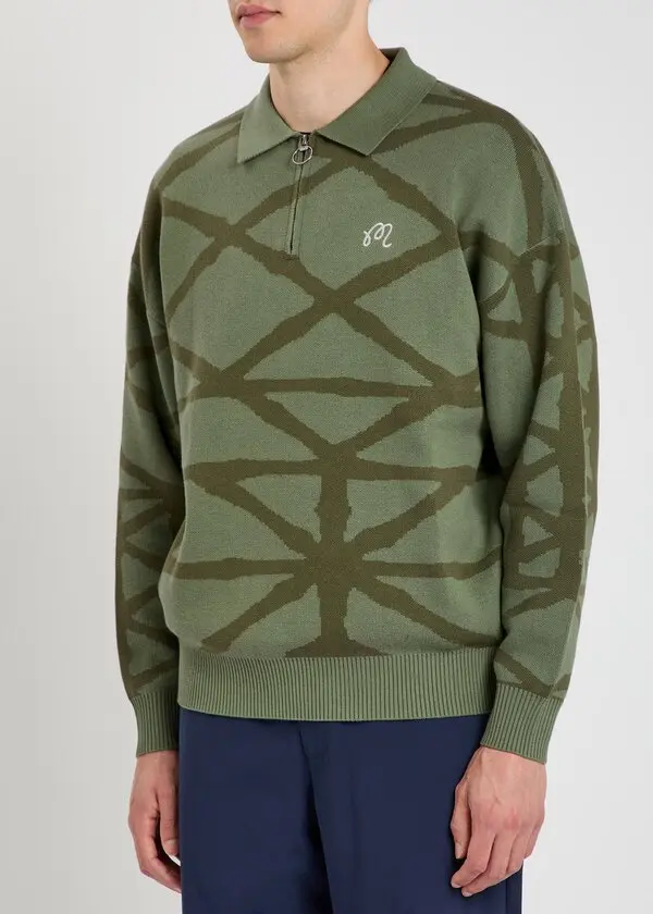 MALBON Verdant Patterned Cotton-knit Jumper - Olive