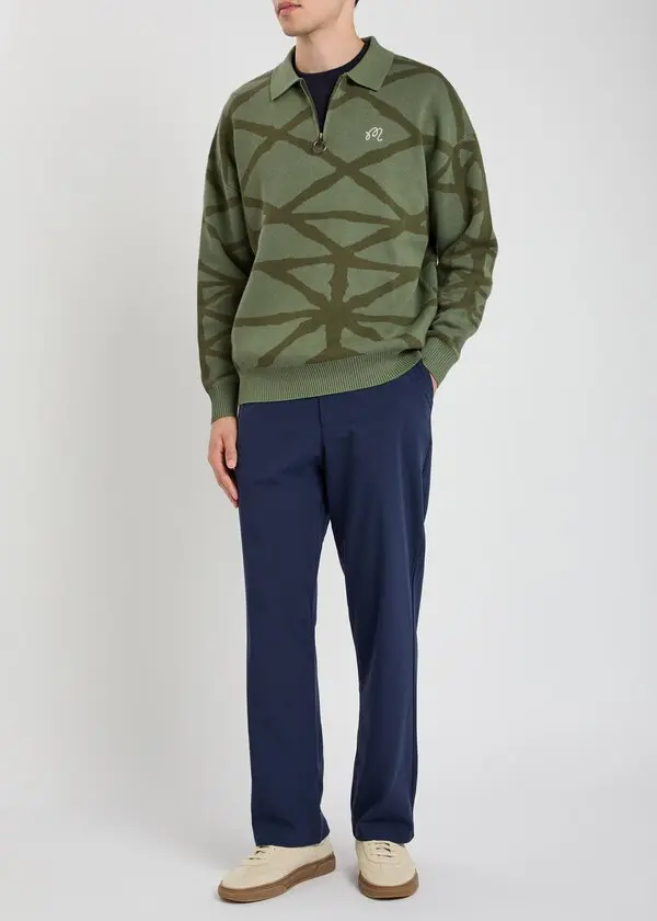 MALBON Verdant Patterned Cotton-knit Jumper - Olive