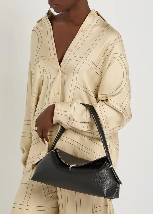 TOTEME T-lock Grained Leather Shoulder Bag - Black