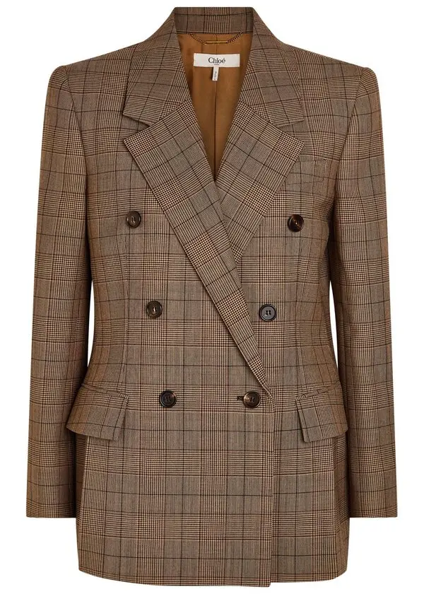 Chloé Checked Double-breasted Wool Blazer - Brown