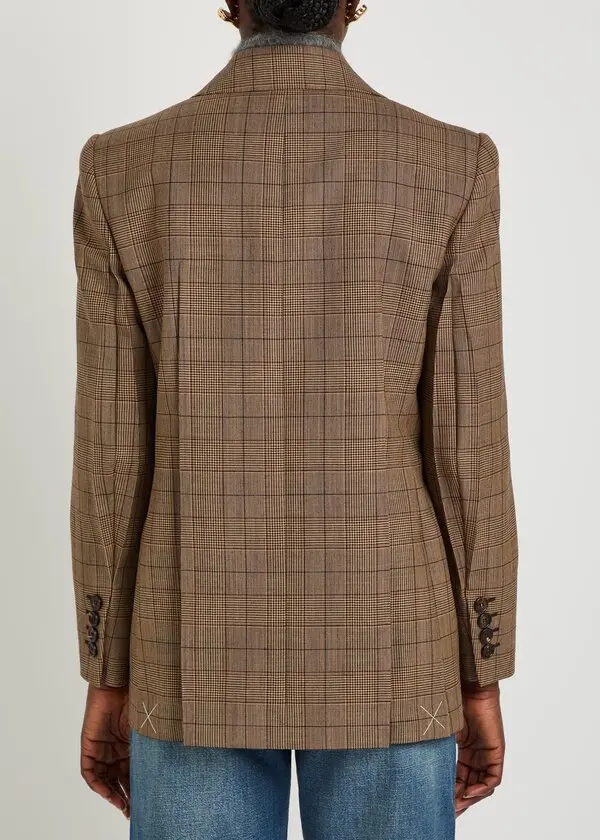 Chloé Checked Double-breasted Wool Blazer - Brown