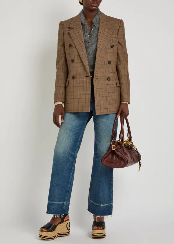 Chloé Checked Double-breasted Wool Blazer - Brown
