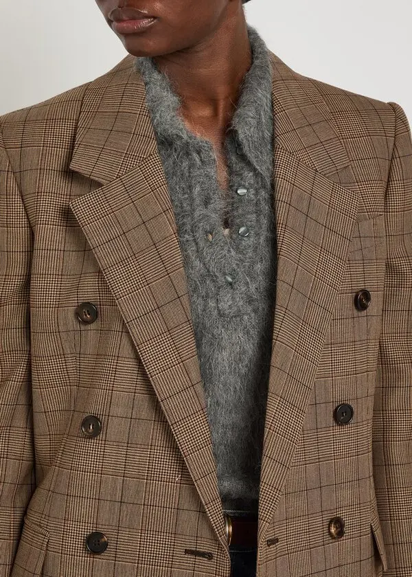 Chloé Checked Double-breasted Wool Blazer - Brown