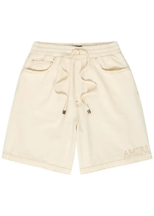 Amiri Logo-embossed Distressed Denim Shorts - Ecru