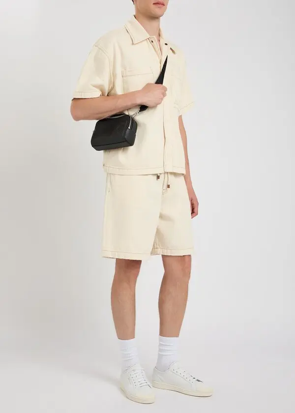 Amiri Logo-embossed Distressed Denim Shorts - Ecru
