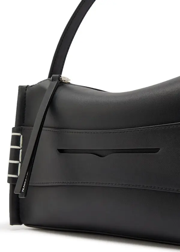 JW Anderson Leather Top Handle Bag With Whipstitching - Black