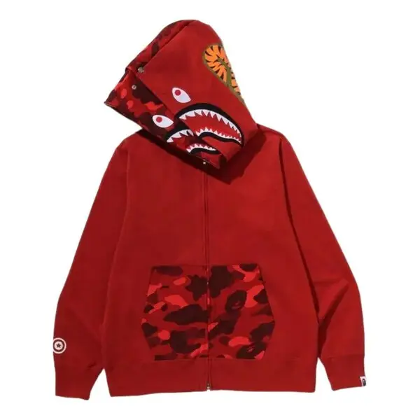 A BATHING APE Color Camo Shark Full Zip Double Hoodie - Red