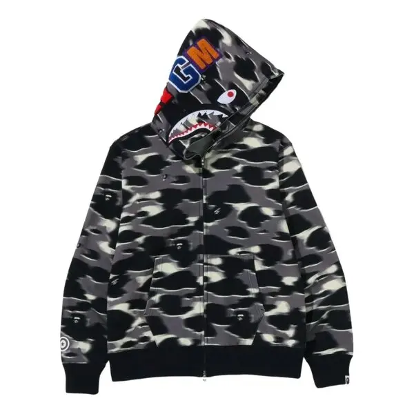 A BATHING APE Screen Camo Shark Full Zip Hoodie - Black