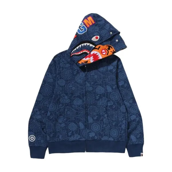 A BATHING APE Japanese Art Camo Double Tiger Shark Full Zip Hoodie