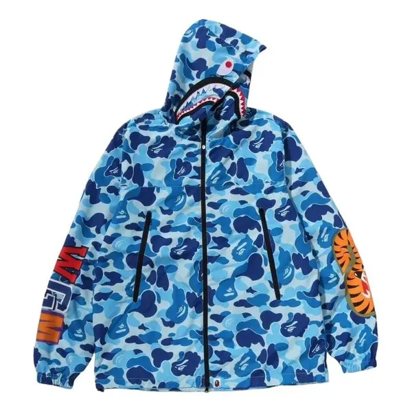 A BATHING APE Camouflage Shark Hoodie Jacket - Blue