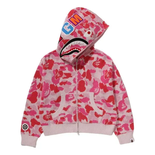 A BATHING APE Camo Towel Jacquard Shark Full Zip Hoodie - Pink