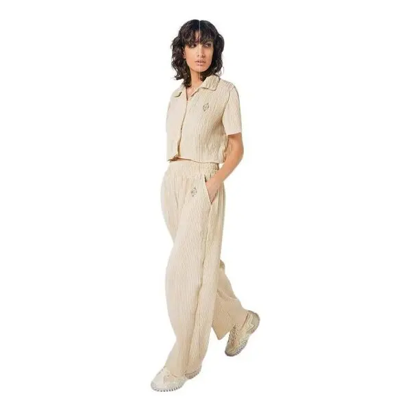 HOUSE OF CENMAR High-waisted Crinkled Pants - Beige