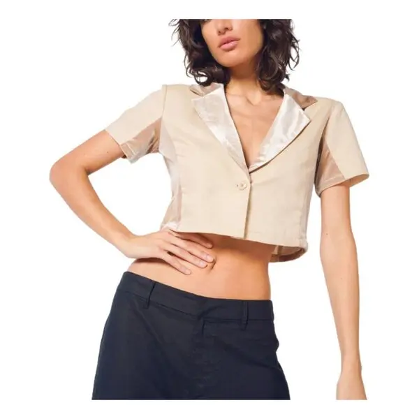 HOUSE OF CENMAR Cropped Linen Shirt - Beige