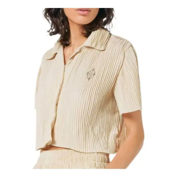 HOUSE OF CENMAR Cropped Pleated Shirt - Beige