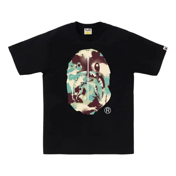 A BATHING APE Map Camo Ape Head Shark T-shirt 'black Multicolor - Black/multicolor