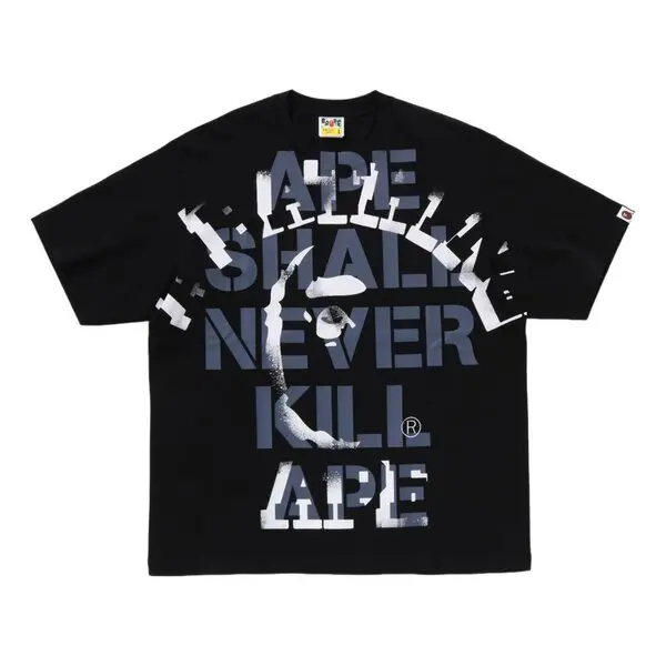 A BATHING APE Spray Print College Relaxed Fit T-shirt - Black