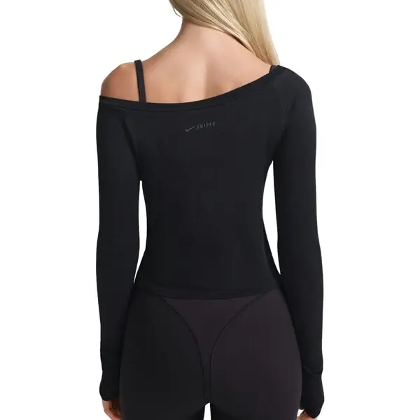 Nike X Skims Stretch Knit Off-shoulder Long Sleeve Top
