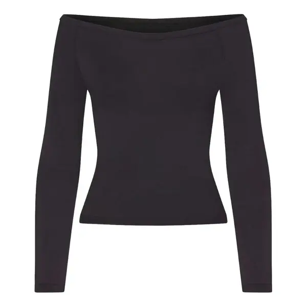 Nike X Skims Stretch Knit Off-shoulder Long Sleeve Top - Obsidian
