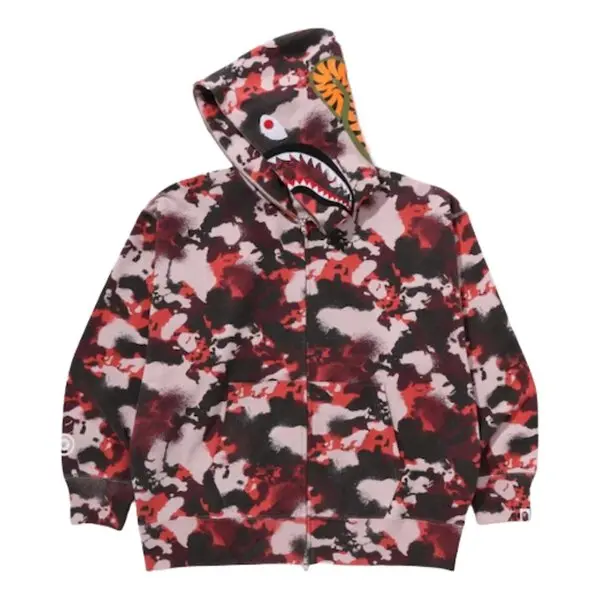 A BATHING APE Camouflage Shark Full Zip Hoodie - Red