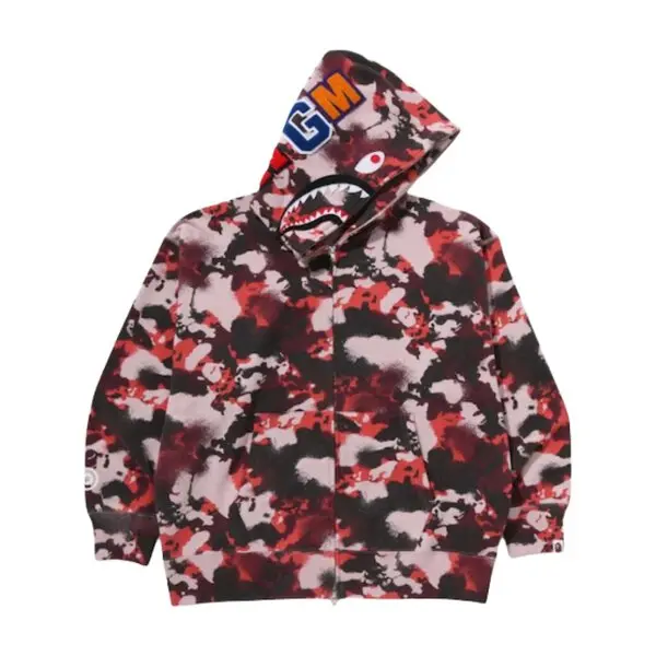 A BATHING APE Camouflage Shark Full Zip Hoodie - Red