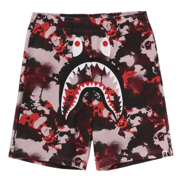 A BATHING APE Map Camo Shark Sweat Shorts - Red