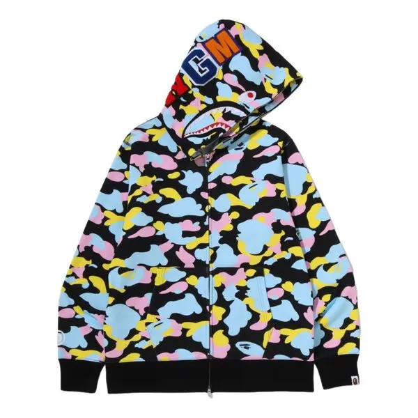 A BATHING APE Multi Camo Shark Full Zip Hoodie - Black
