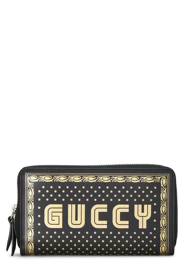 Gucci Guccy Moon & Stars Zip Around Wallet - Black