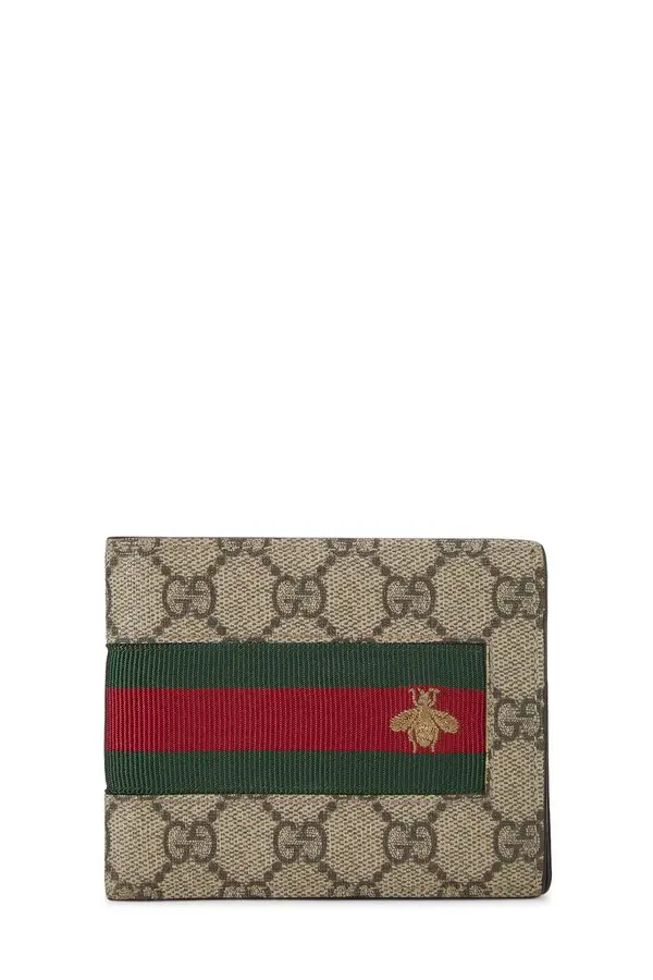 Gucci Gg Supreme Canvas Web Bee Bifold Wallet - Beige