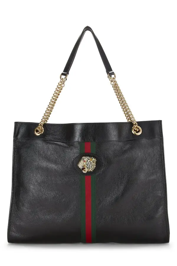 Gucci Leather Web Rajah Tote - Black