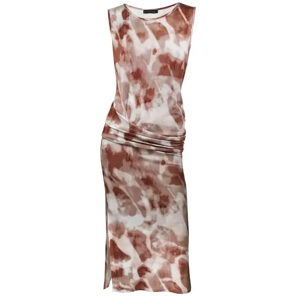ME & THEE Sleeveless Ruched Detail Bamboo Jersey Maxi Dress With Side Slits - Brown