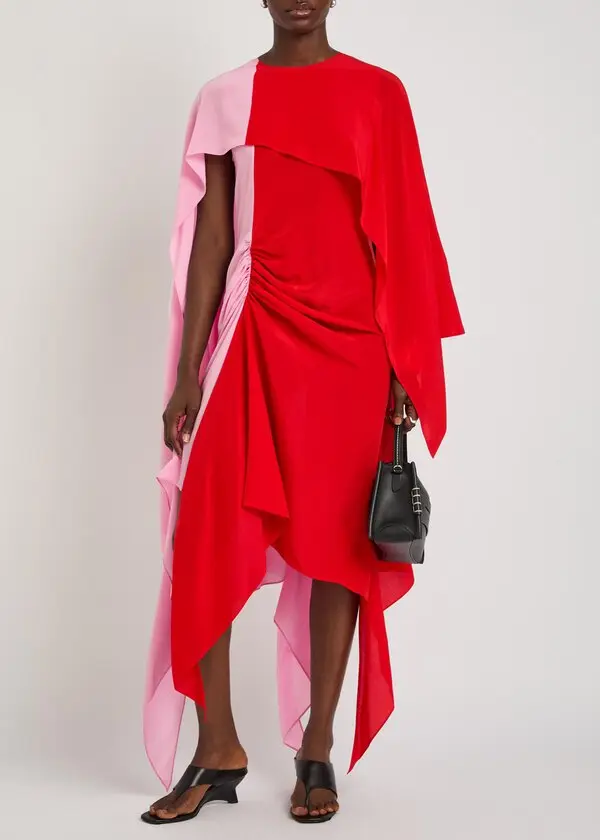 JW Anderson Cape Draped Silk-chiffon Midi Dress