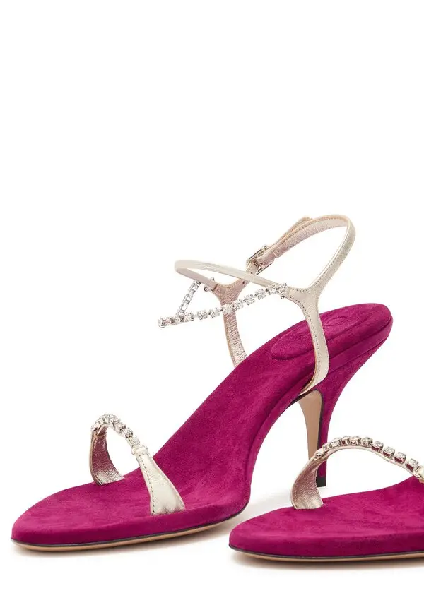 Chloé Zia 80 Crystal-embellished Velvet And Metallic Leather Sandals - Purple