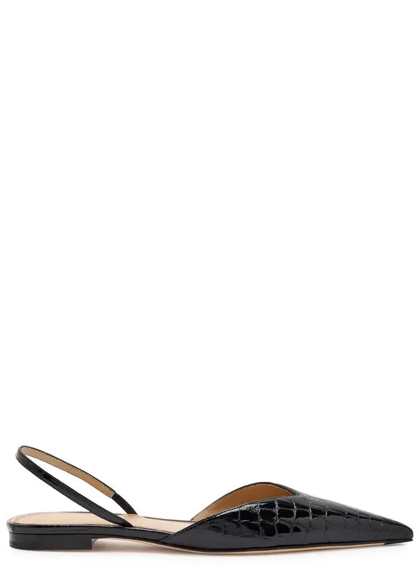 Victoria Beckham Angle Crocodile-effect Patent Leather Slingback Flats