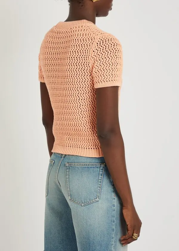 Chloé Open-knit Cotton T-shirt With Lemon Appliqu
