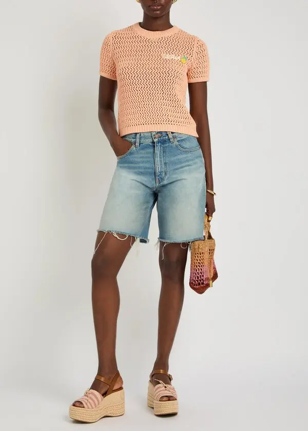 Chloé Open-knit Cotton T-shirt With Lemon Appliqu