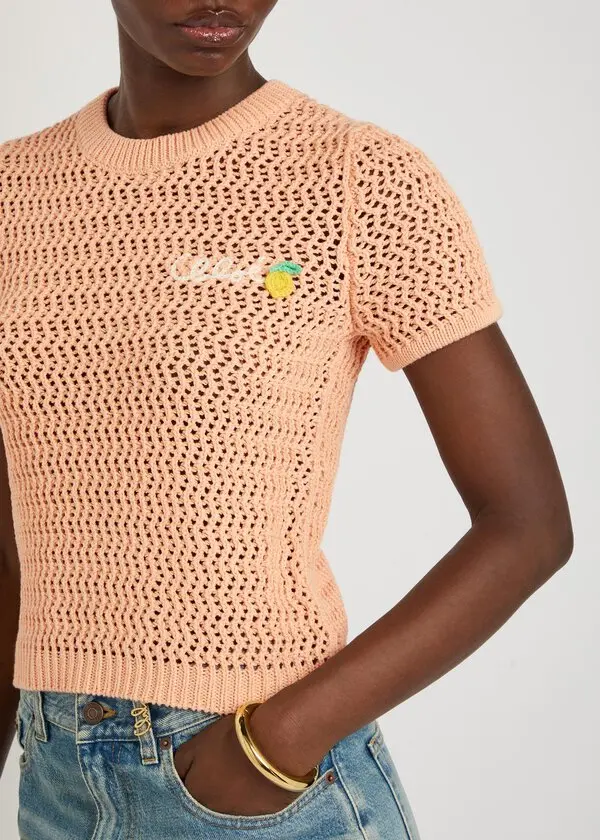 Chloé Open-knit Cotton T-shirt With Lemon Appliqu