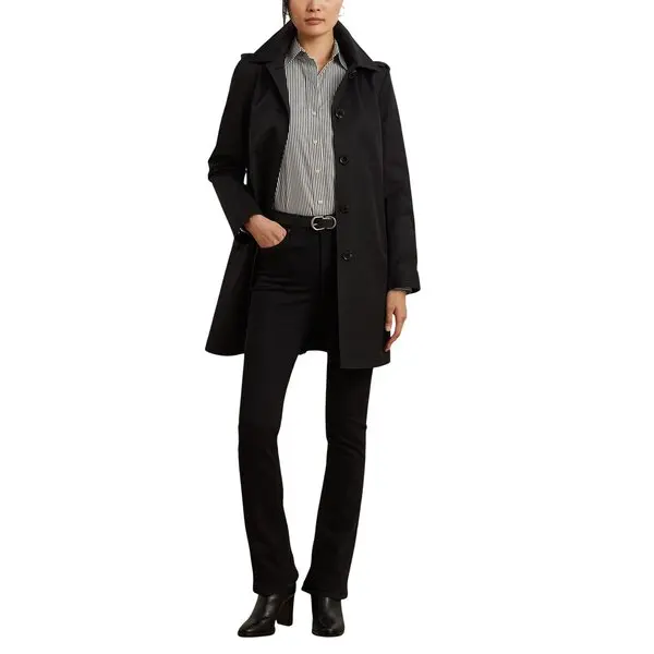 Ralph Lauren Single Breasted Hooded Coat - Black