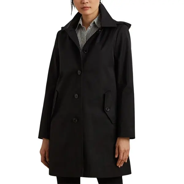 Ralph Lauren Single Breasted Hooded Coat - Black