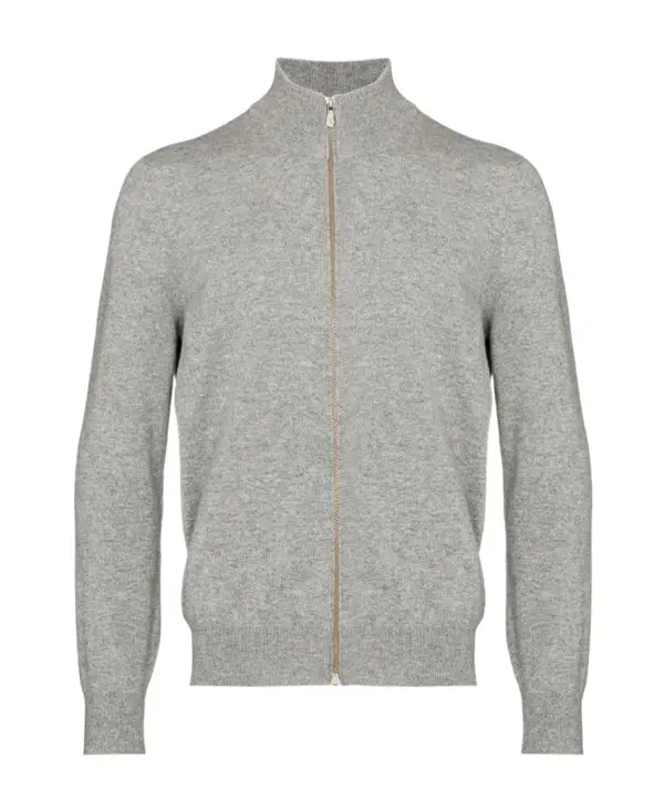 Brunello Cucinelli Cashmere High-neck Zipper Cardigan - Grey